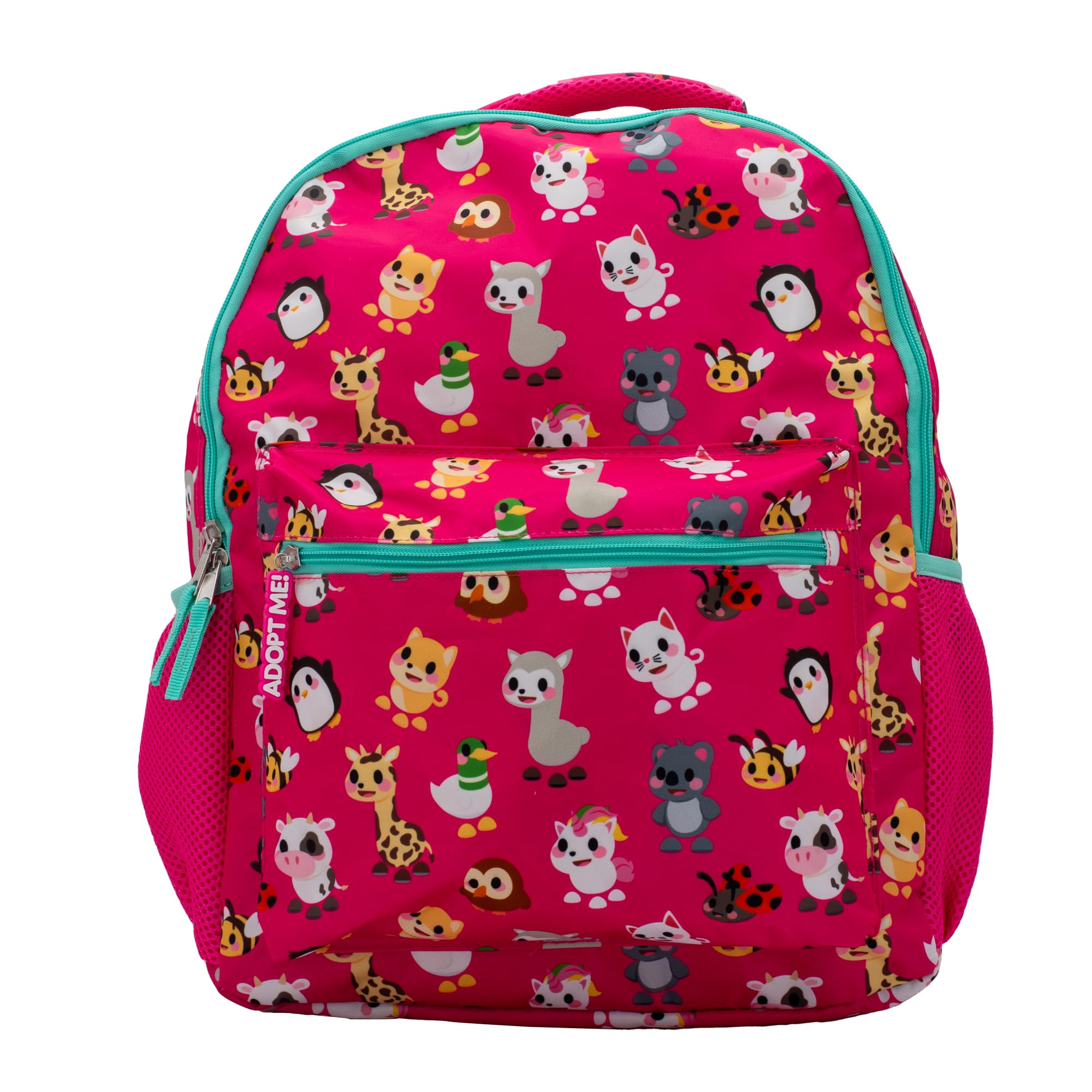 AI ACCESSORY INNOVATIONS Roblox Adopt Me Backpack for Girls, School Bag with Front Pocket and Allover Character Print, 16” Gaming Bookbag, Pink