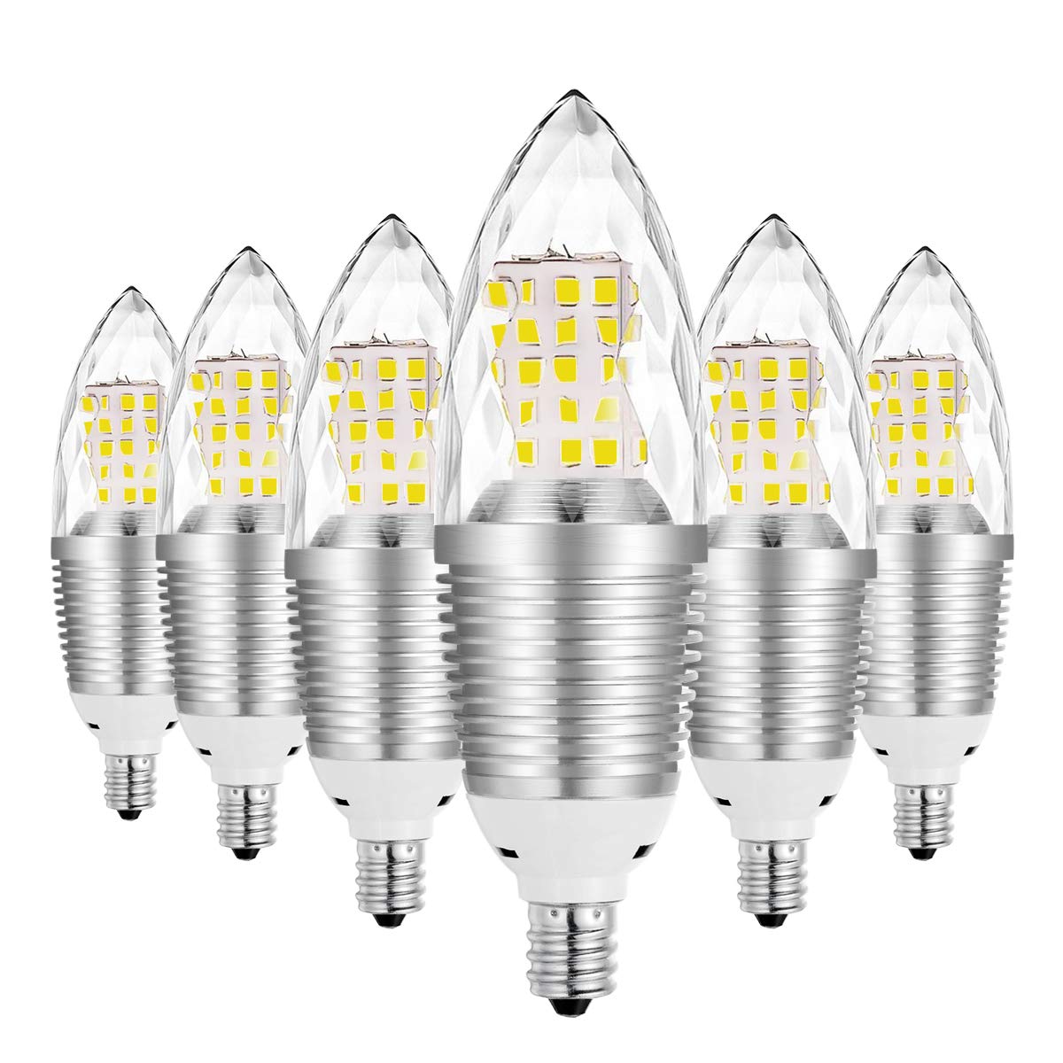 AHEVO E12 LED Candelabra Light Bulbs, 12W, Equivalent 85-100W Incandescent Bulb,1200 Lumens, White 6000K, Candelabra Base, Non-dimmable, Chandelier Bulb, Pack of 6