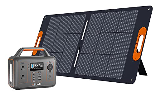 ALLWEI Portable Power Station 300W(600W Peak) with 100W Foldable Solar Panel, 280Wh Solar Generator 78000mAh with AC Outlet USB Port, Solar Power Generator for Camping Outdoor Emergency Power Outage