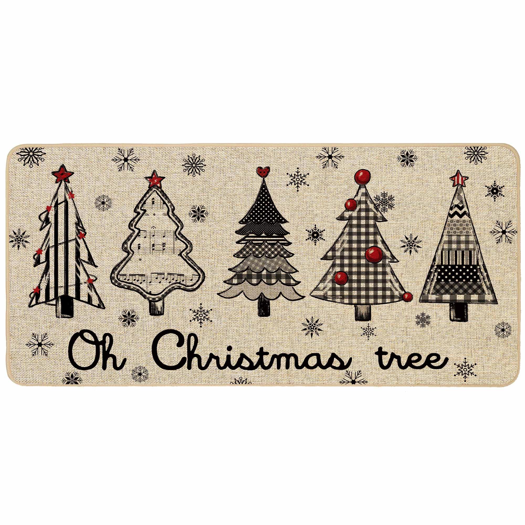 Baccessor Merry Christmas Doormat,Xmas Winter Buffalo Plaid Christmas Trees Indoor Outdoor Outside Entrance Doormat Welcome Door Mat Anti-Slip Rubber Seasonal Holiday Decoration 17x36 Inch