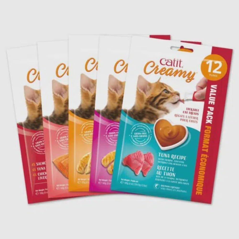 Catit Creamy Lickable Cat Treat β Hydrating and Healthy Treat for Cats of All Ages - Assortment, 72-Pack