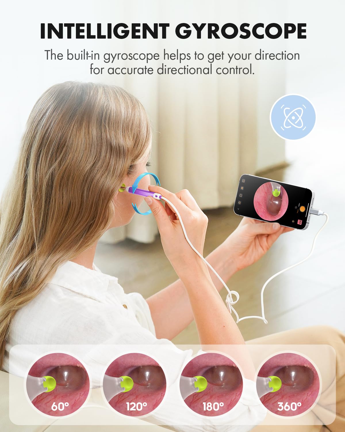 Anykit Digital Otoscope with Gyroscope, HD Ultra Clear View Ear Camera with Ear Wax Removal Tools, Video Ear Scope Otoscope with Light, Compatible with Android, iPhone 15 (Silver)