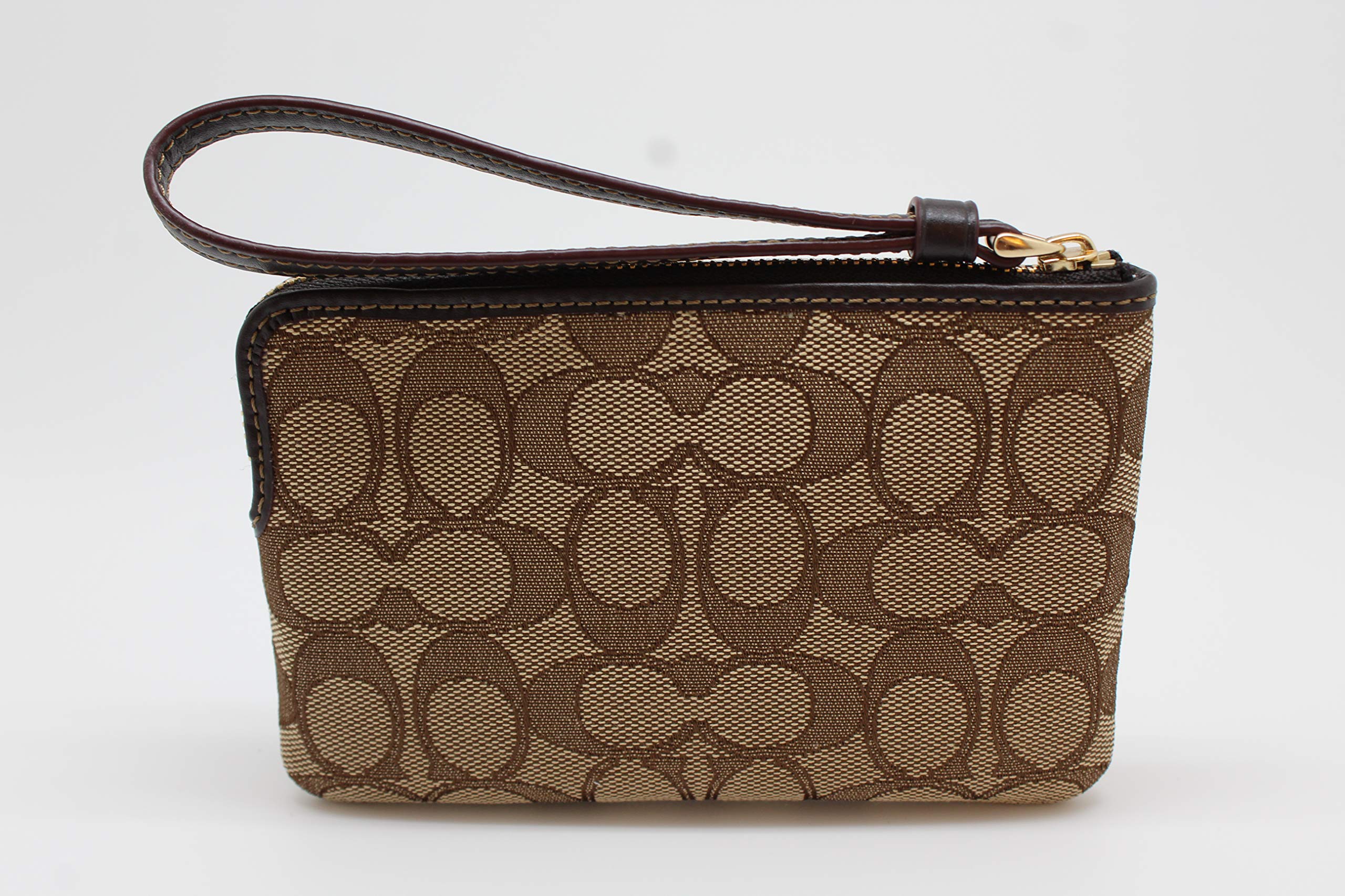 Coach F58033 Signature Corner Zip Wristlet Khaki/Brown