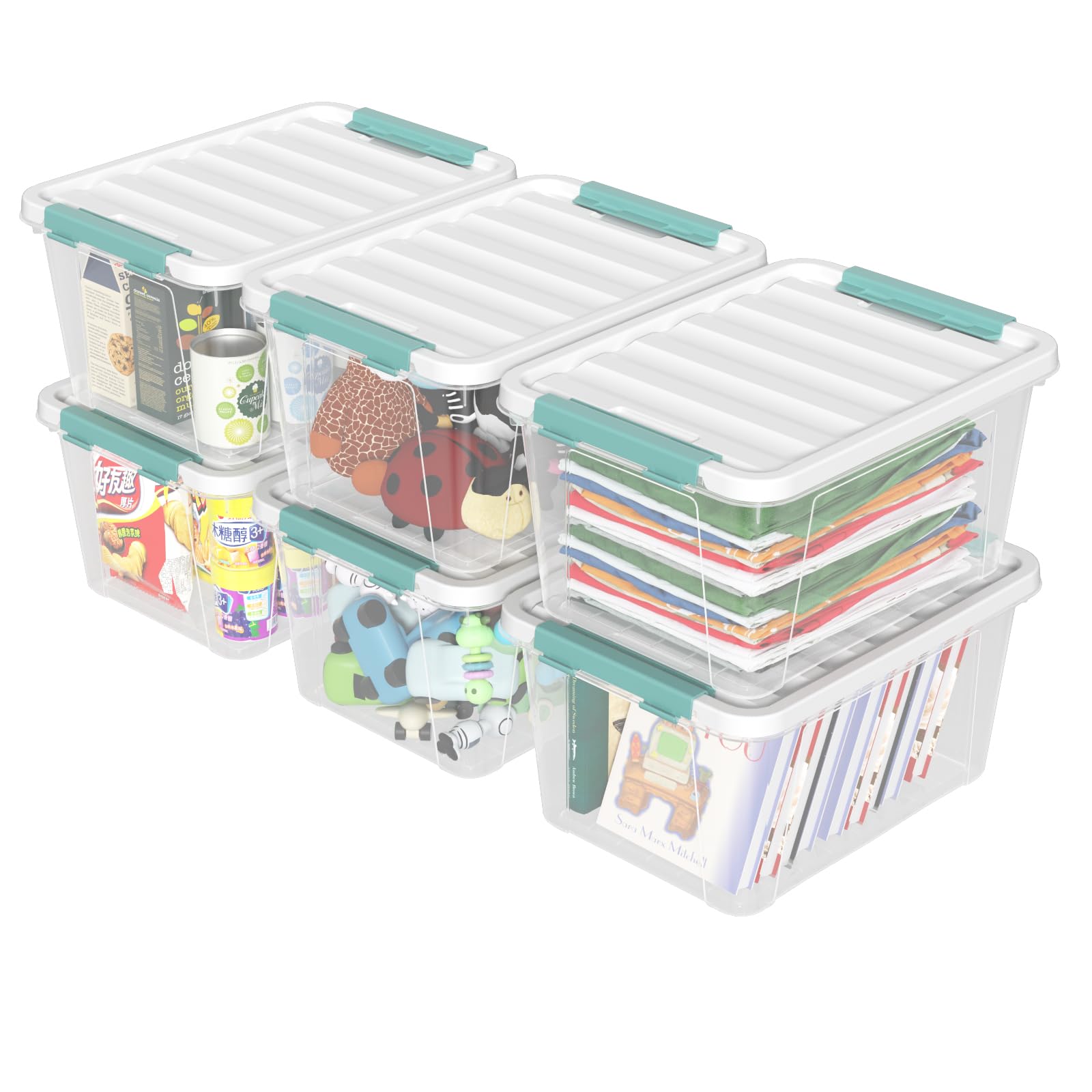 AnnkkyUS 20 Quart Clear Latching Boxes, Plastic Storage Bins with Lids Set of 6