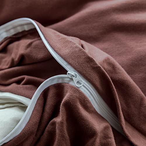 DONEUS Brick Red Duvet Cover Queen Size, 100% Jersey Knit Duvet Cover Set Solid Red Bedding Set Luxury Soft Comforter Cover 3 Pieces with Zipper Closure, 1 Duvet Cover 90x90 inches and 2 Pillow Cases