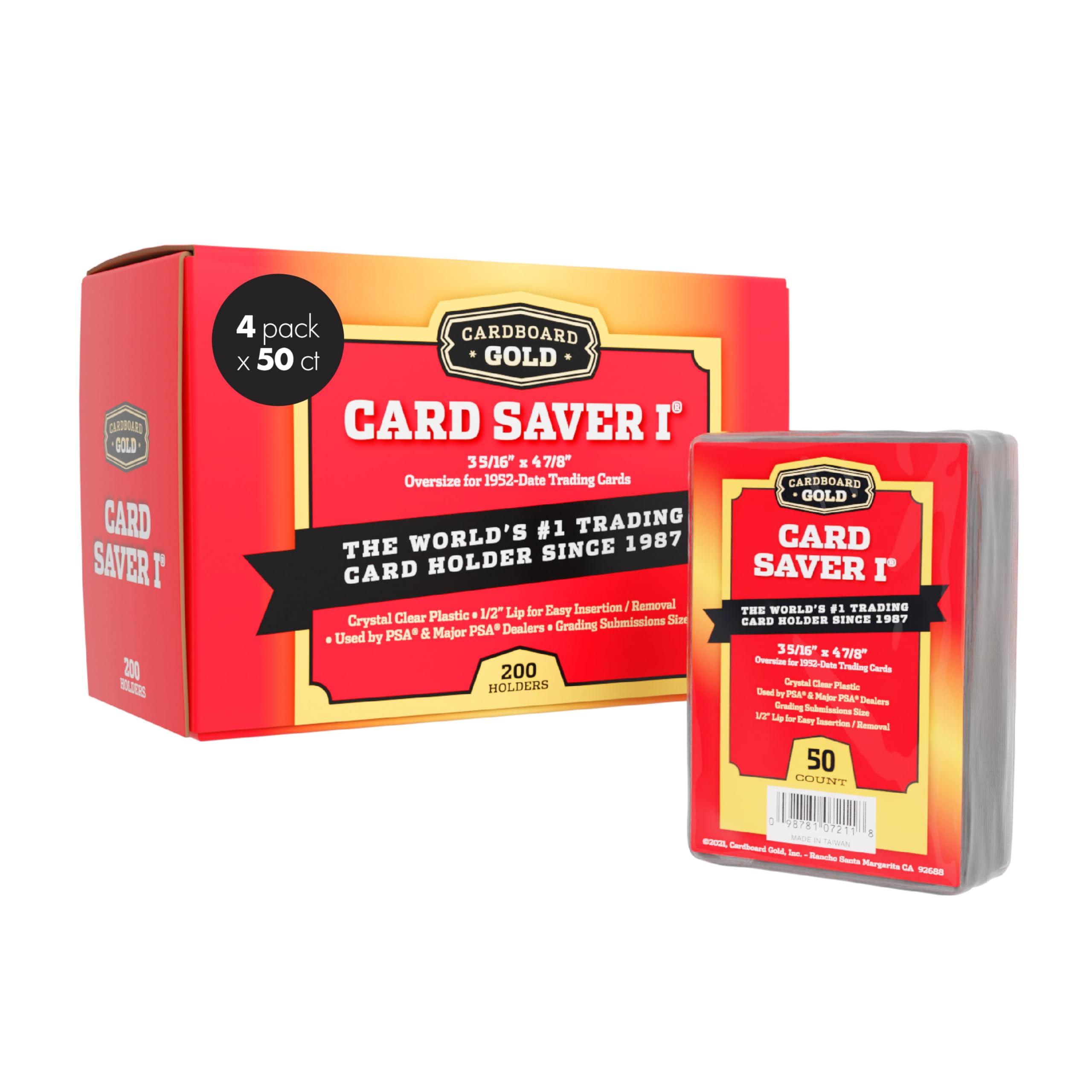 Cardboard Gold Card Saver 1-200 Count - Semi Rigid Card Holder, Trading Card Protectors - PSA-Approved Cardsaver for Baseball, Trading, Sports Cards - Card Sleeves, Binder, & Storage Box Compatible