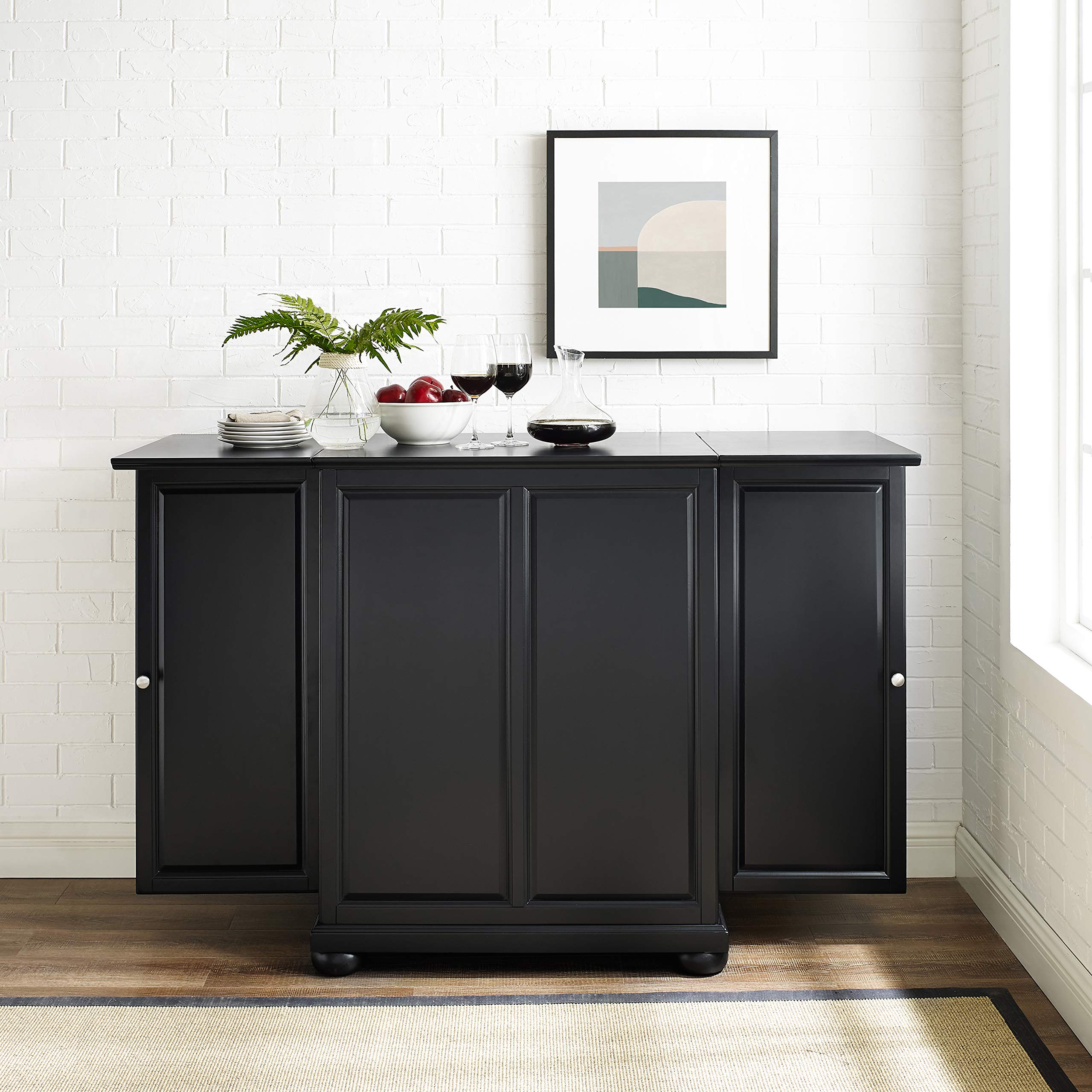 Crosley Furniture Alexandria Expandable Bar Cabinet with Storage Shelves, Drawer, and Wine Rack, Black