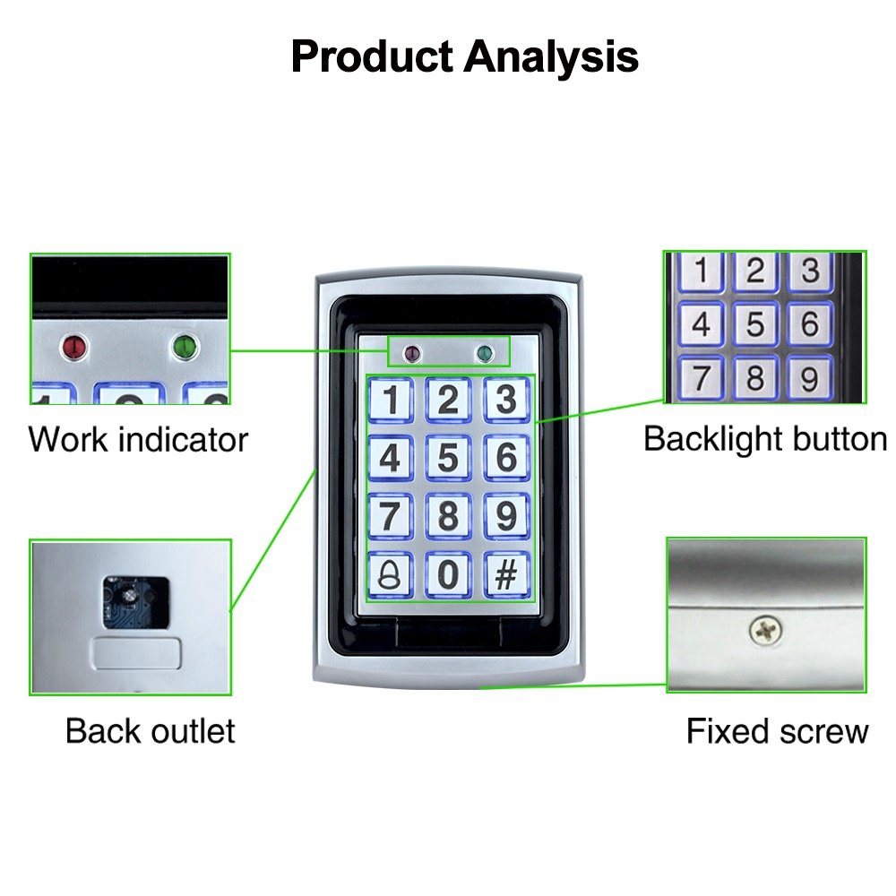 LIBO Waterproof Access Control Keypad Proximity RFID Controller, Suitable for Single Door Entry System, Support 1000 Users, Including 10pcs 125KHz RFID Keyfobs with Rainproof Cover