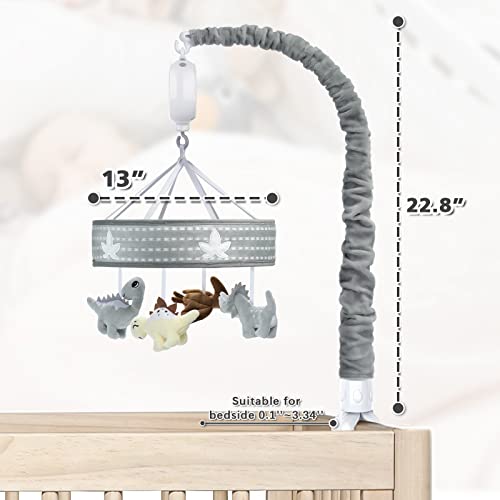 FEISIKE Crib Mobile for Boys,3 Modes Musical Crib Toy,12 Lullabies,Volume Control(Level 0-100),Gray,Claw Type Fit Crib and Bassinet,Dinosaur Jurassic Theme Toys