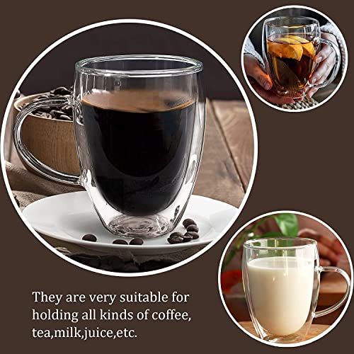 ALLYCE 15 Oz Double Walled Coffee Cups Glass Coffee Mugs Clear Coffee Mug with Lid Insulated Coffee Mug Perfect for Cappuccino,Tea,milk,Espresso,juice, Hot Beverage with Handle (15oz, with glass lid)