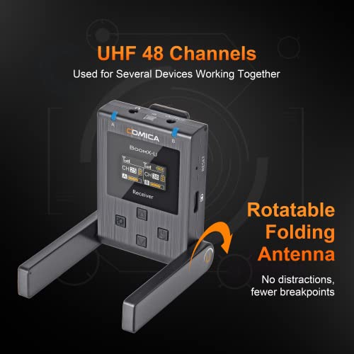 COMICA BoomX-U2 UHF Wireless Lavalier Microphone System with Dual-Channel Recording, Noise Reduction, 394' Range, Screen Flip, Lav Mic for Camera Smartphone Podcast Interview YouTube Facebook Live
