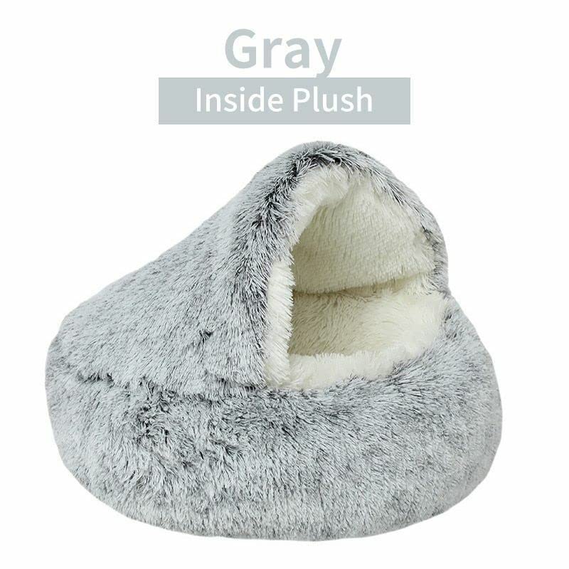 Geizire Small Dog Bed & Cat Bed, Round Donut Calming Cat Beds, Anti-Anxiety Cave Bed with Hooded Blanket for Warmth and Security - Machine Washable, Water/Dirt Resistant Base (Up 6 Pound)