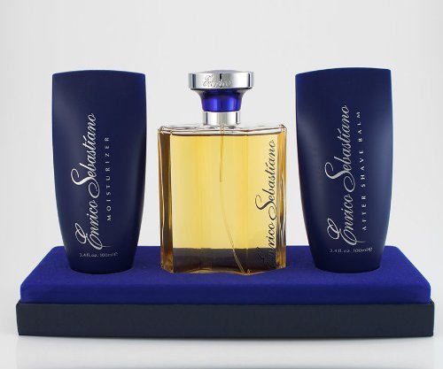 Enrico Sebastiano Fine Cologne Spray 3.4 Fl. Oz Moisturizer 3.4 Fl. Oz Alcohol Free After Shave Balm 3.4 Fl. Oz, Men Gift Set