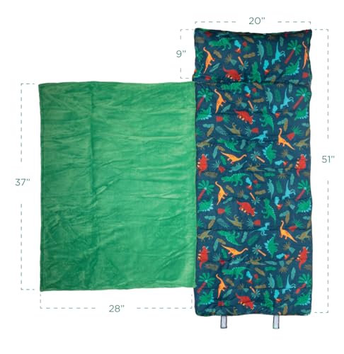 Stephen Joseph, Toddler All Over Print Nap Mat with Soft Blanket and Removable Pillow for Boys & Girls, Kids Sleeping Bag for Elementary, Daycare, Preschool with Carry Handle, Dino