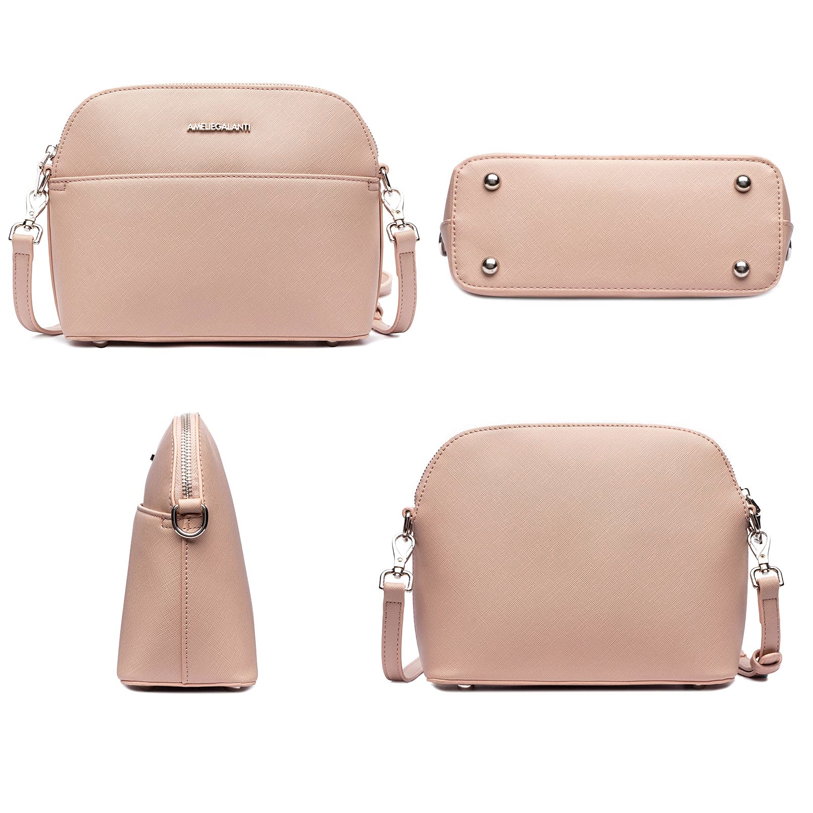 Crossbody Bags for Women, Medium Dome Vegan Leather Shoulder Purses Lightweight Handbags with Multi Pockets (Pink)