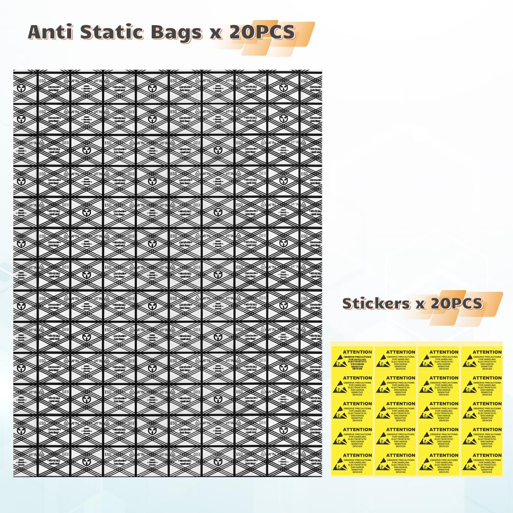 HRX Package 20pcs Large Premium Anti Static Bags with Antistatic Sticker, 12 X 16 inches Open Top ESD Shielding Anti-Static Bag for Motherboard SSD HDD Laptop Electronic Components
