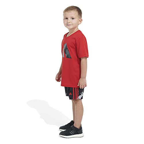 adidas Boys' Short Sleeve Poly Tee & Camo All Over Print Short Set, Better Scarlet, 6