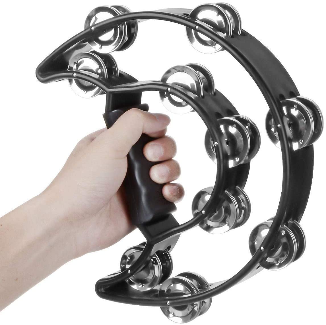 EASTROCK Double Row Tambourine and Stainless Steel Cylinder Shaker Hand Held Percussion Instrument for Kids, Adults, Professional Band Accompaniment