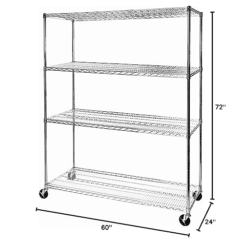 Seville Classics UltraDurable Heavy Duty NSF Solid Steel Wire Rack Storage Unit, Organizer for Garage, Warehouse, Office, Restaurant, Classroom, Kitchen, Steel, 4-Tier Shelving, 60" W x 24" D