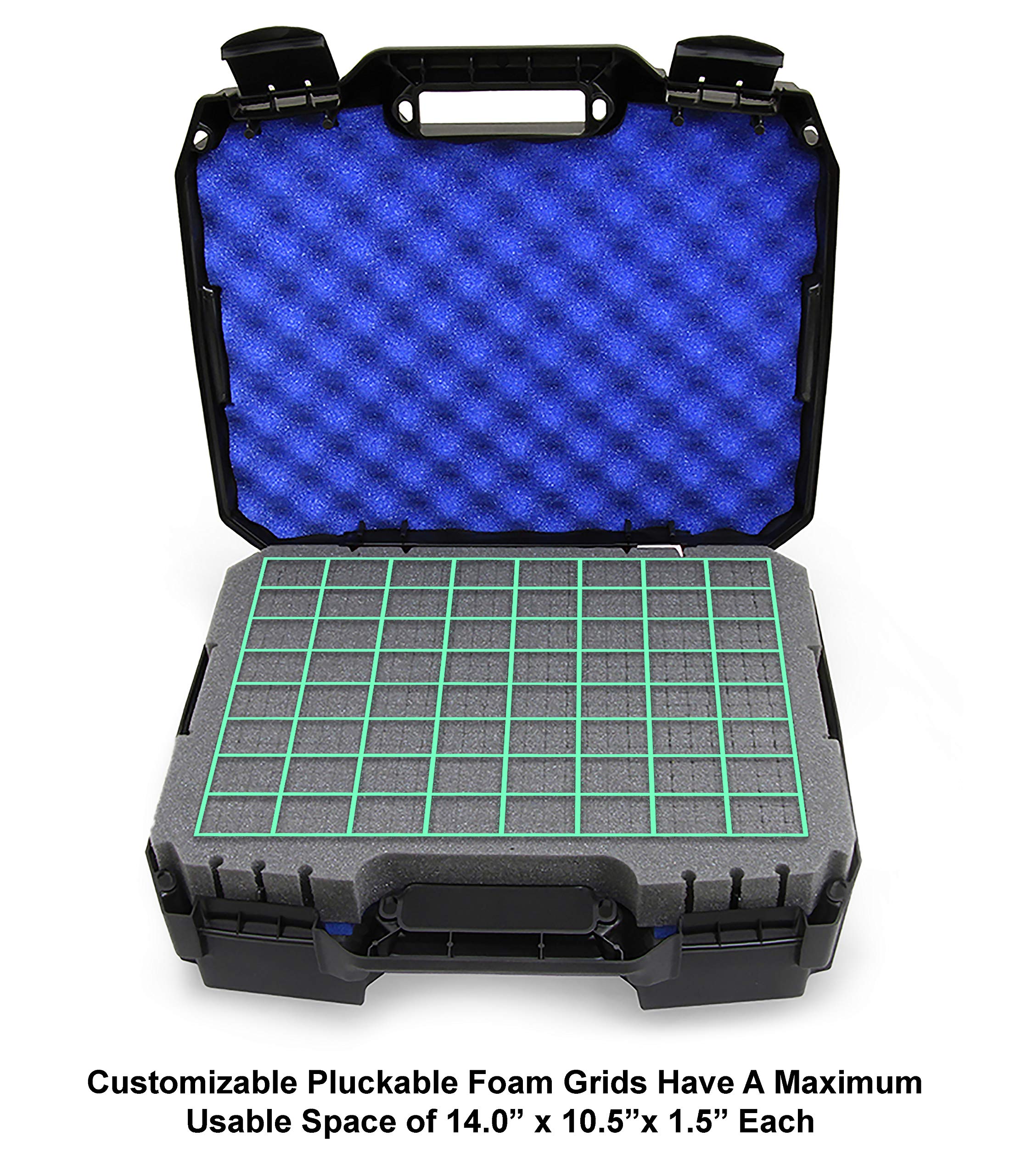 CASEMATIX 17 inch Mobile Podcast Station Travel Case Fits Mixers, Microphones, Laptops and Cables with Dual Customizable Foam Layers - Case Only with Blue Foam