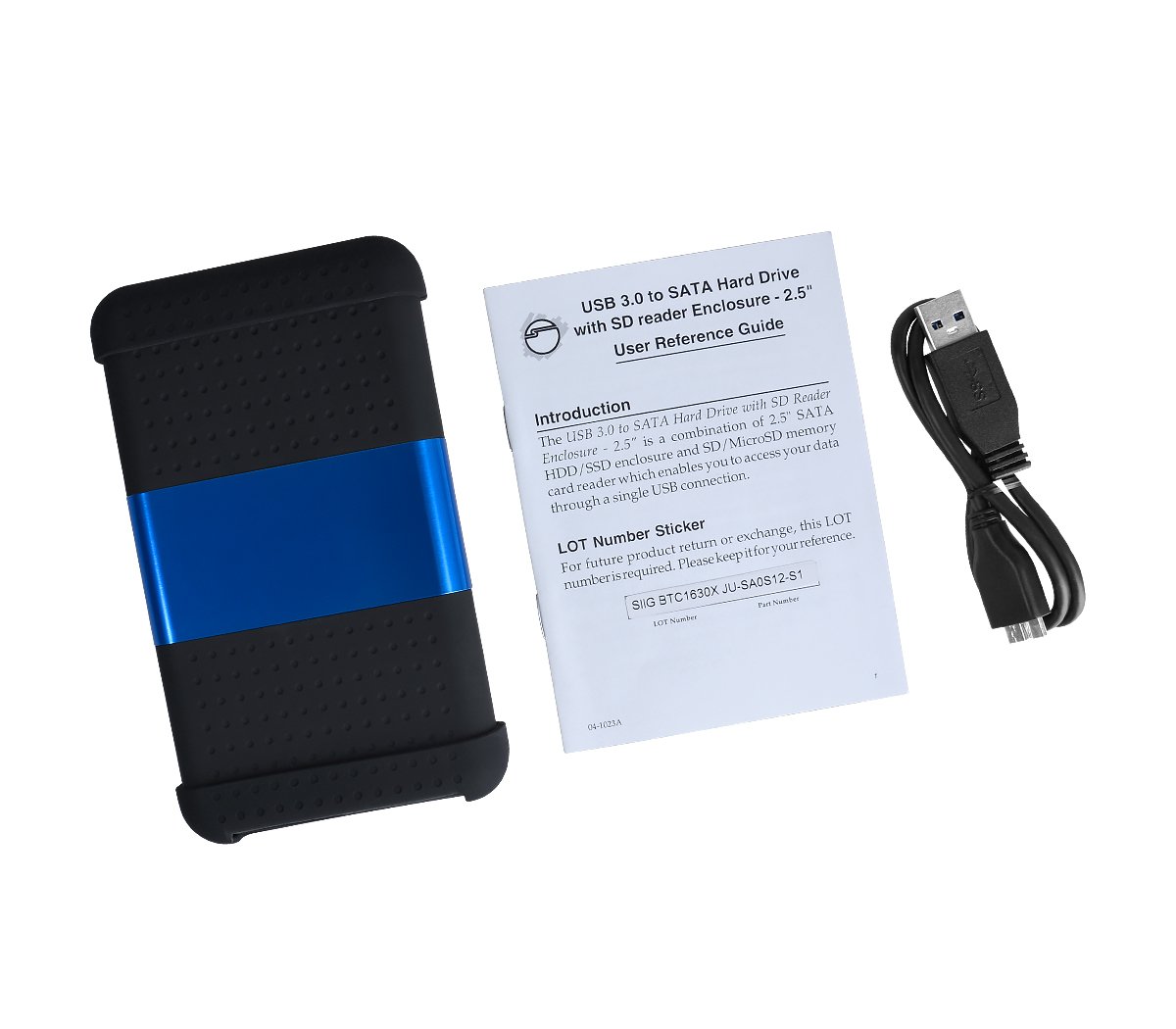 Siig JU-SA0S12-S1 USB 3.0 to SATA Hard Drive with SD Reader, Storage Enclosure, SATA 6Gb/S, USB 3.0, Black/Blue