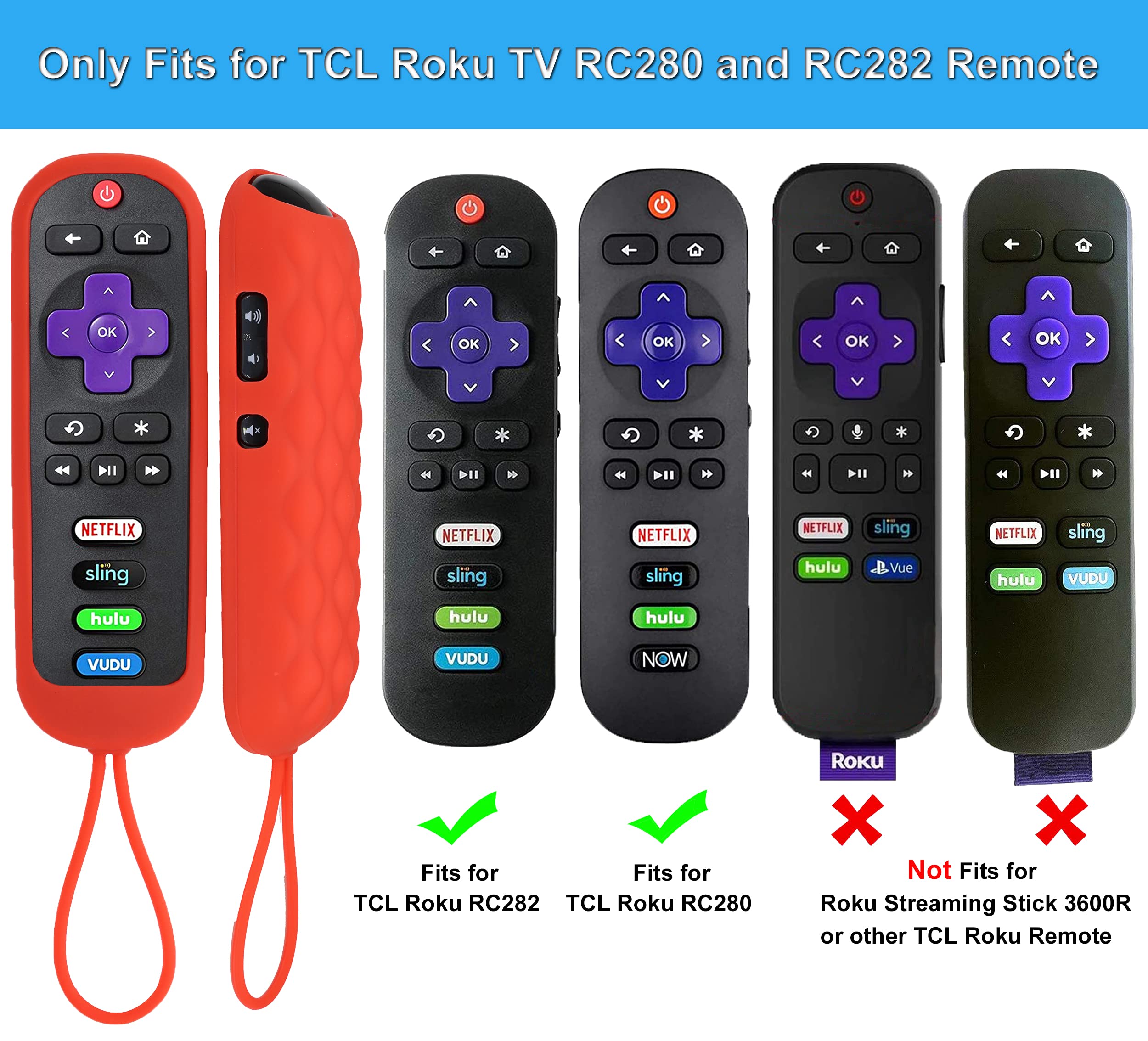 TOKERSE 2 Pack Glow Remote Case Compatible with TCL Roku Smart TV RC280 RC282 Remote Control - Replacement Silicone Case Cover Sleeve Glow in The Dark with Lanyard for TCL Roku TV Remote - Blue Green