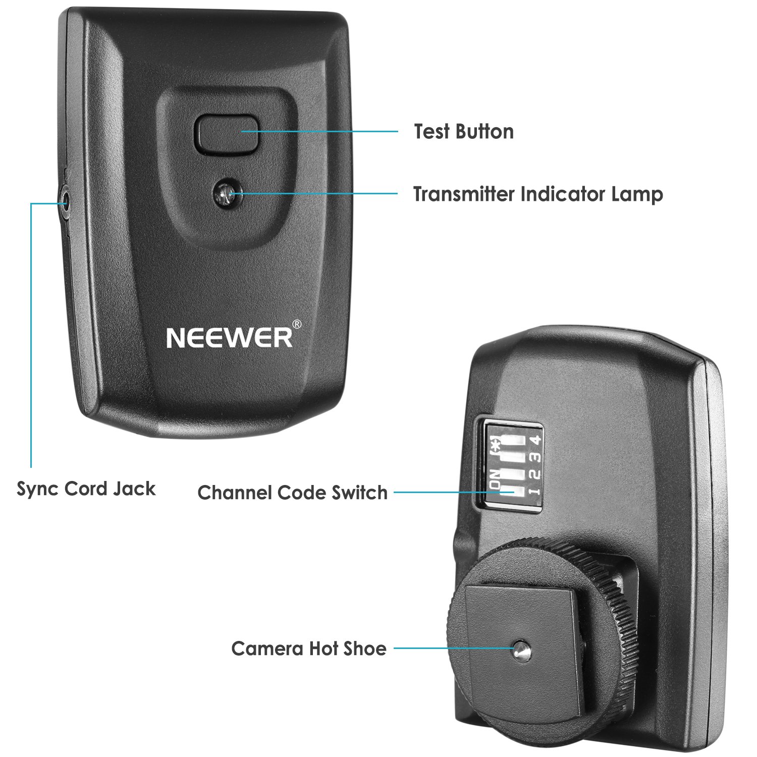 Neewer 16 Channels Wireless Radio Flash Speedlite Studio Trigger Set, Including (1) Transmitter and (4) Receivers, Fit for Canon Nikon Pentax Olympus Panasonic DSLR Cameras (CT-16)