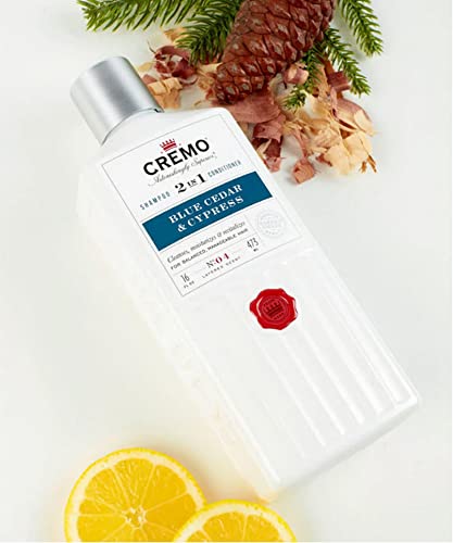 Cremo Barber Grade Blue Cedar & Cypress 2-in-1 Shampoo & Conditioner, 16 Fl Oz (2-Pack)