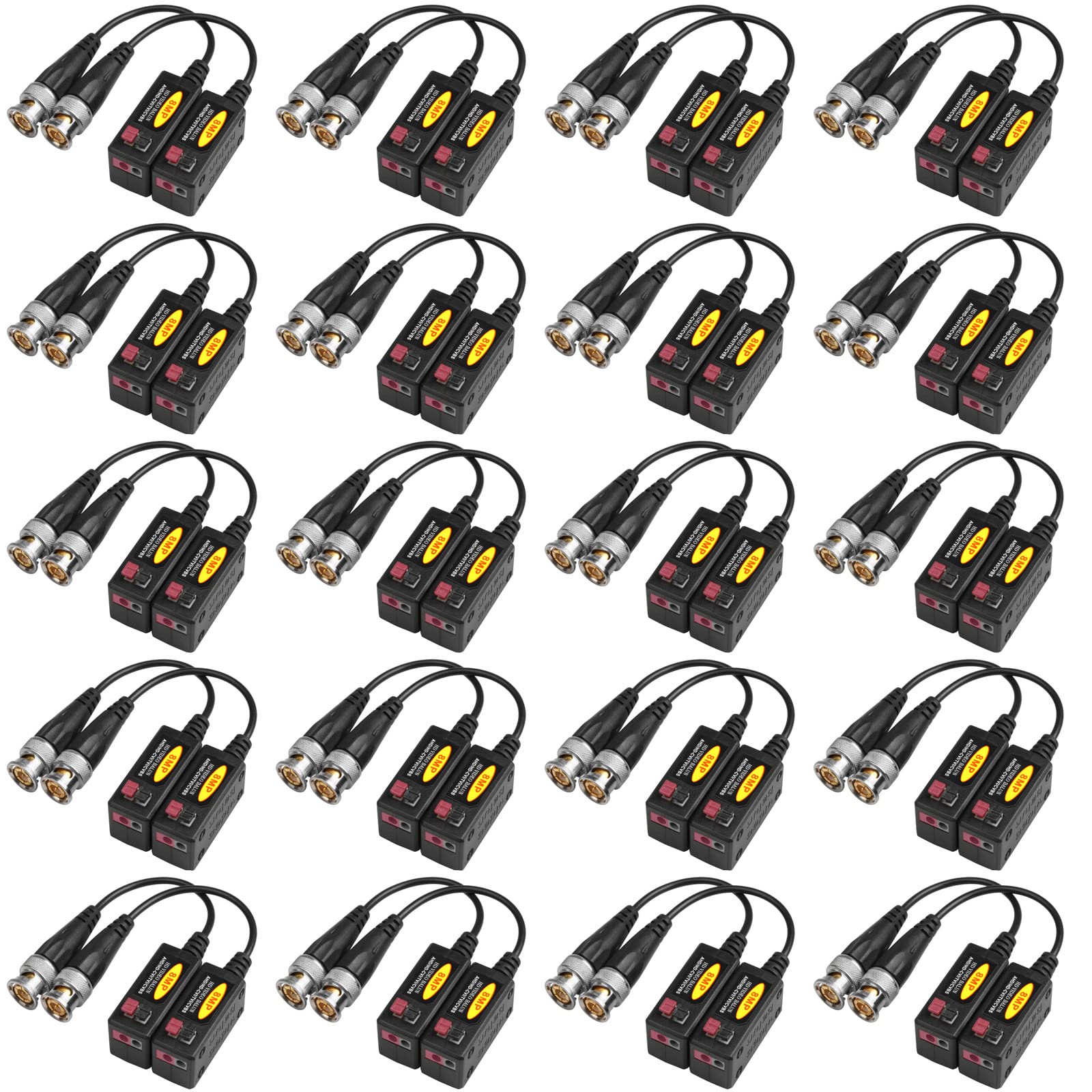 eoere 20 Pairs Passive HD BNC Video Balun Transceiver Transmitter AHD/TVI/CVI/CVBS Cable Connectors for 720P/960P/1080P/3MP/5MP/8MP CCTV Security Cameras