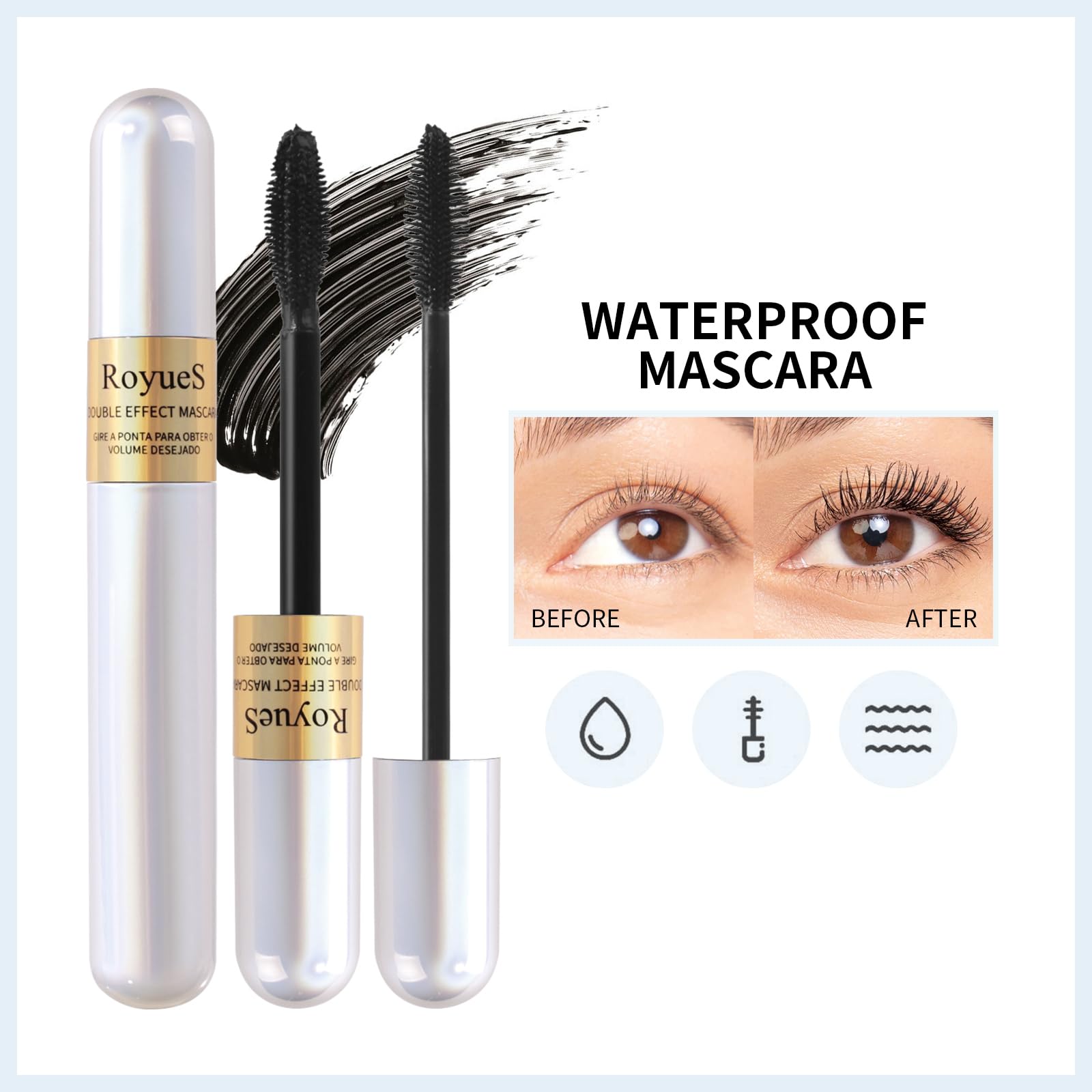 AKARY Mascara Waterproof & Smudge-Proof - 2-1 Long-Lasting Mascara Black Volumizing and Lengthening for Eye Makeup, Liquid Lash Extensions Mascara for a Full Fan Effect, No Clumping, Curling Eyelashes, Vegan & Cruelty-Free, 02 Brown