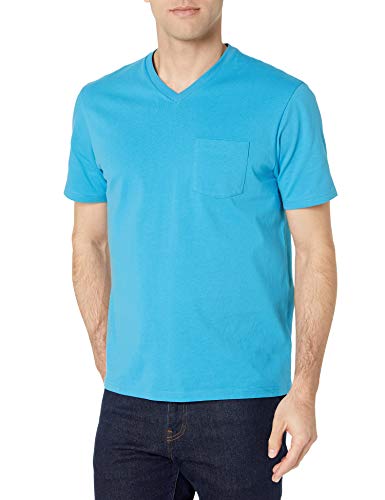 Amazon Essentials Men's Regular-Fit Short-Sleeve V-Neck Pocket T-Shirt, Pack of 2, Charcoal Heather/Bright Blue, X-Large