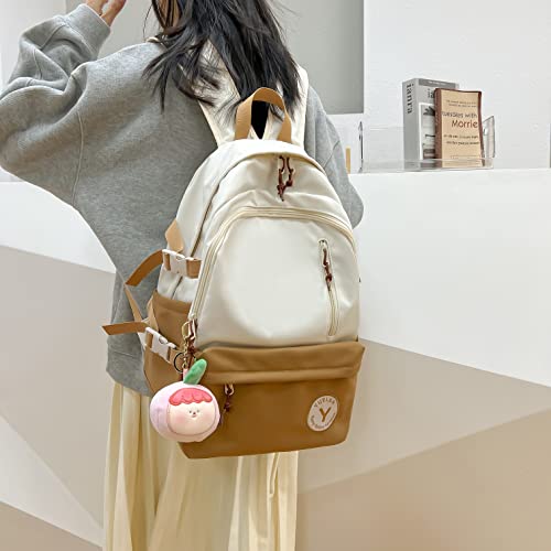 BOUTIKOME Classic Basic Black Backpack For Women Waterproof Lightweight Aesthetic Casual Travel Daypack(Khaki,One Size)