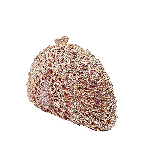 Boutique De FGG Elegant Crystal Clutches For Women Peacock Clutch Bag Evening Purses and Handbags (Small, Pink)