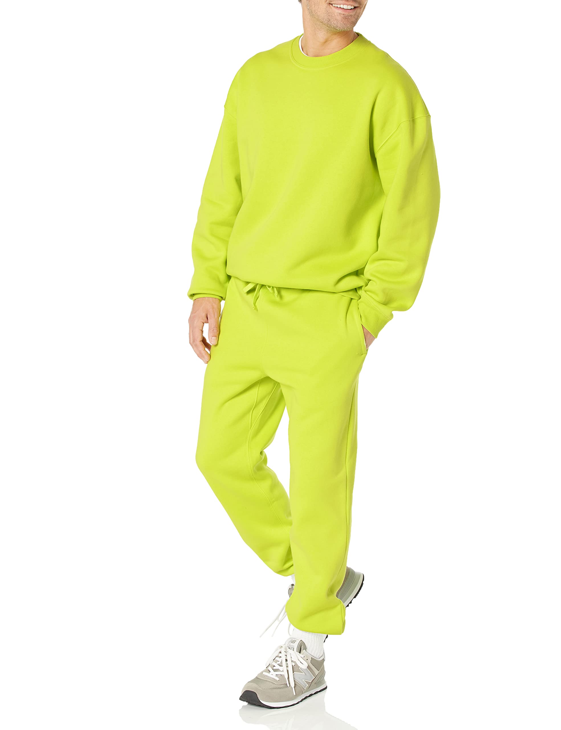 Amazon Essentials Men's Oversized-Fit Crewneck Sweatshirt (Available in Big & Tall), Lime Green, 4X-Large Big