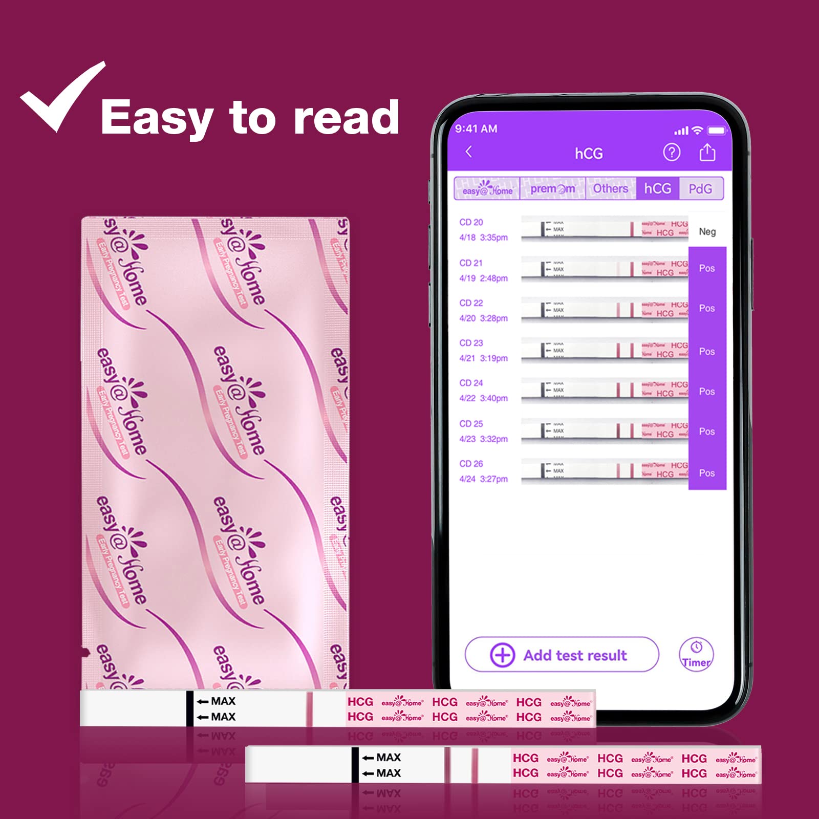 Easy@Home 60 Pregnancy Tests, FSA Eligible, 60 Hcg Test Strips Early Detection - Bulk Pregnancy Strips