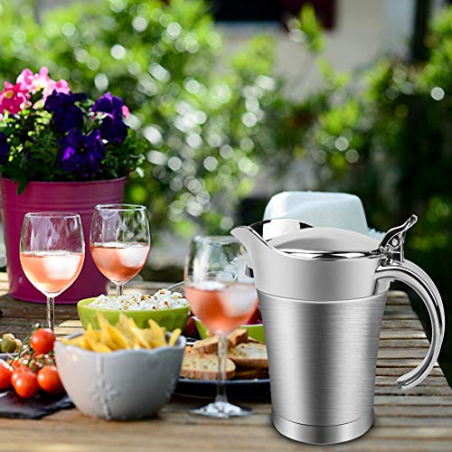 ShineMe Stainless Steel Gravy Boat Sauce Jug with Lid, 26oz Double Wall Insulated, Storage for Gravy or Cream, Used at Home & Kitchen