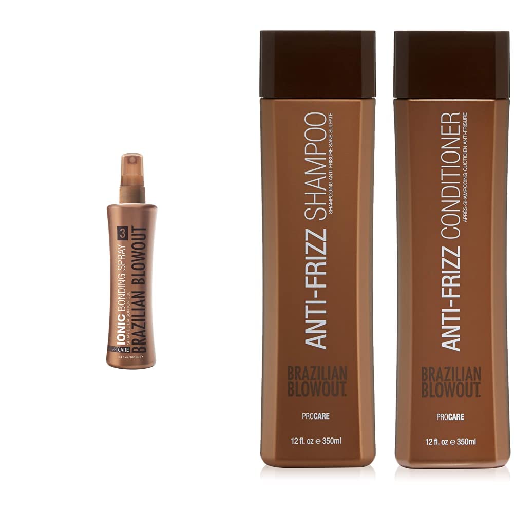 Brazilian Blowout Ionic Bonding Spray 3.4 fl oz & Brazilian Blowout Anti-Frizz Shampoo/Conditioner 2 Pack