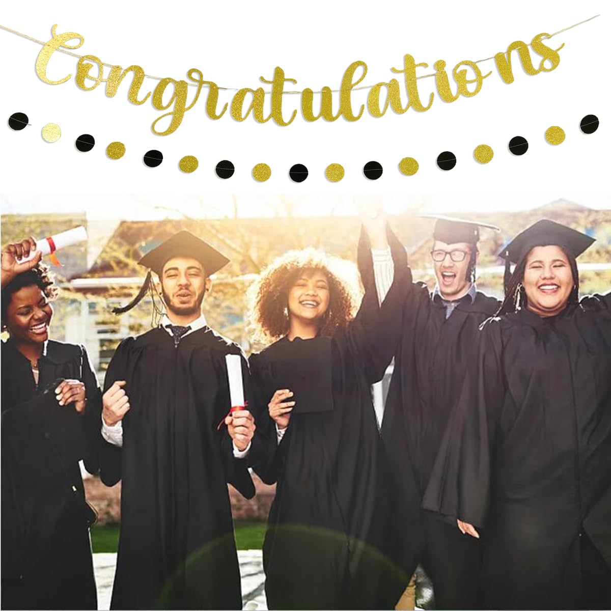 Congratulations Banner Gold Glitter Congrats Banner Pre-Strung Graduation Banner Congrats Sign Graduation Garland for Congratulations Decorations Promotion Decorations Celebration Decorations
