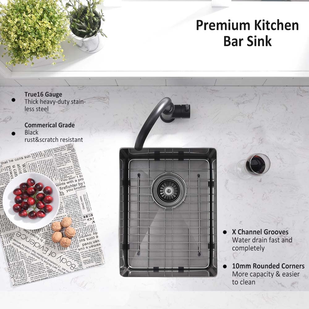 Bar Sink Undermount 12x16 Black -Wesliv 12 Inch Black Undermount Bar Sink Small Wet Bar Sink 16 Gauge Stainless Steel Single Bowl Bar Sink with Bottom Grid