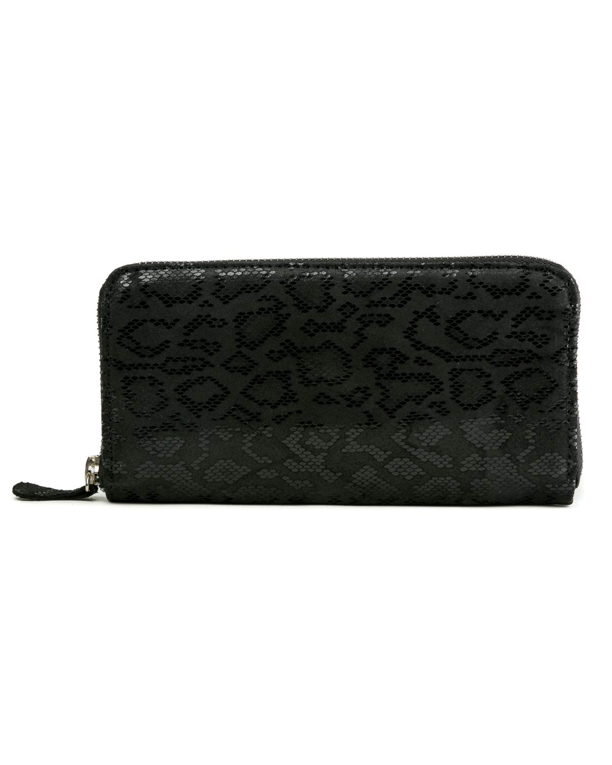 CoFi Wallets - Genuine Handmade Full Grain Leather Zip Wallet, Unique Black Anaconda Pattern