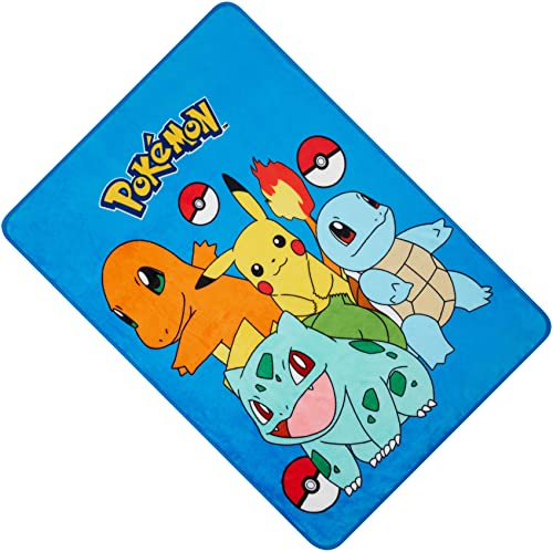 Pokemon Pikachu Fleece Throw Blanket Plush Throw - Pikachu Charmander Bulbasaur Pokeball Throw Blanket (Blue Group)
