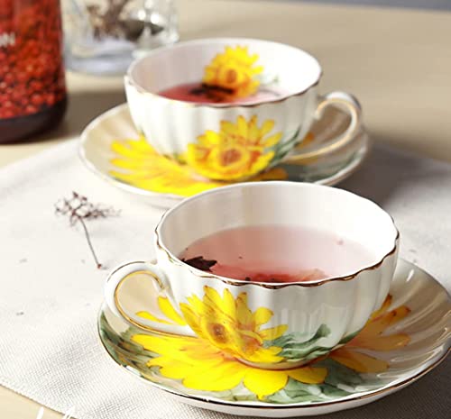 Fine Bone China Sunflower Vintage Chintz Porcelain Coffee Mug Tea Cup with Saucer