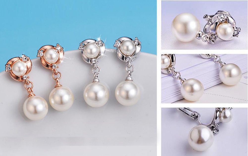 Acefeel Clip On Earring For Women White Pearl Non Pierced Clip Earrings