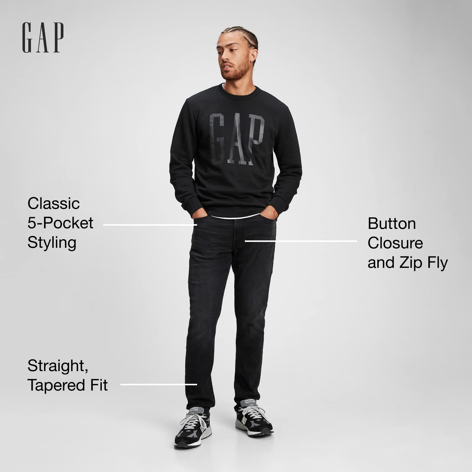 GAP Mens Straight Taper Fit Jeans, Dark Wash Indigo, 34W x 32L US