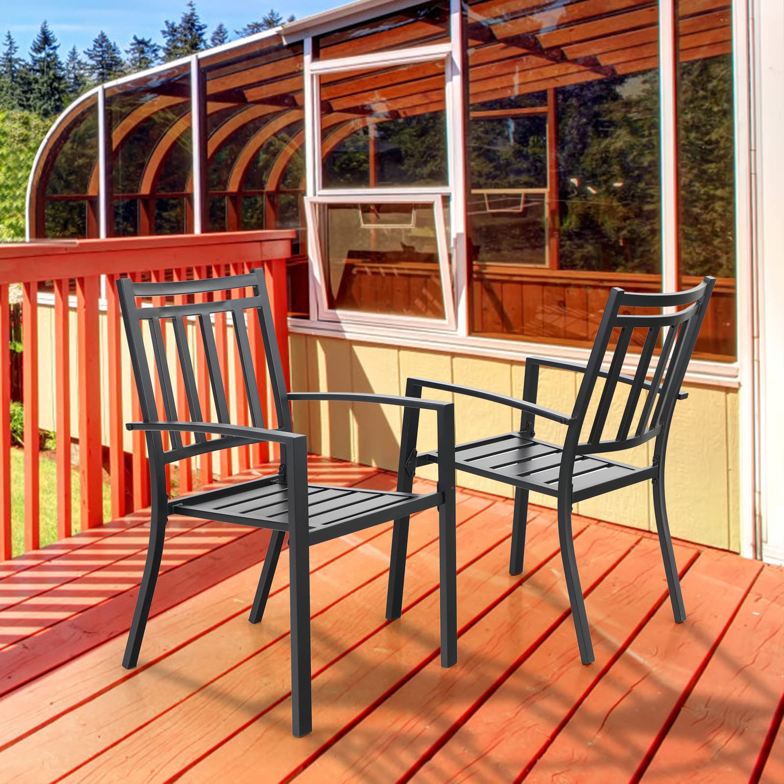 PHI VILLA Set of 2 Metal Patio Dining Chairs, Indoor/Outdoor Portable Patio Chairs, Stackable Bistro Chairs for Garden, Backyard, Lawn - Support 300 lbs