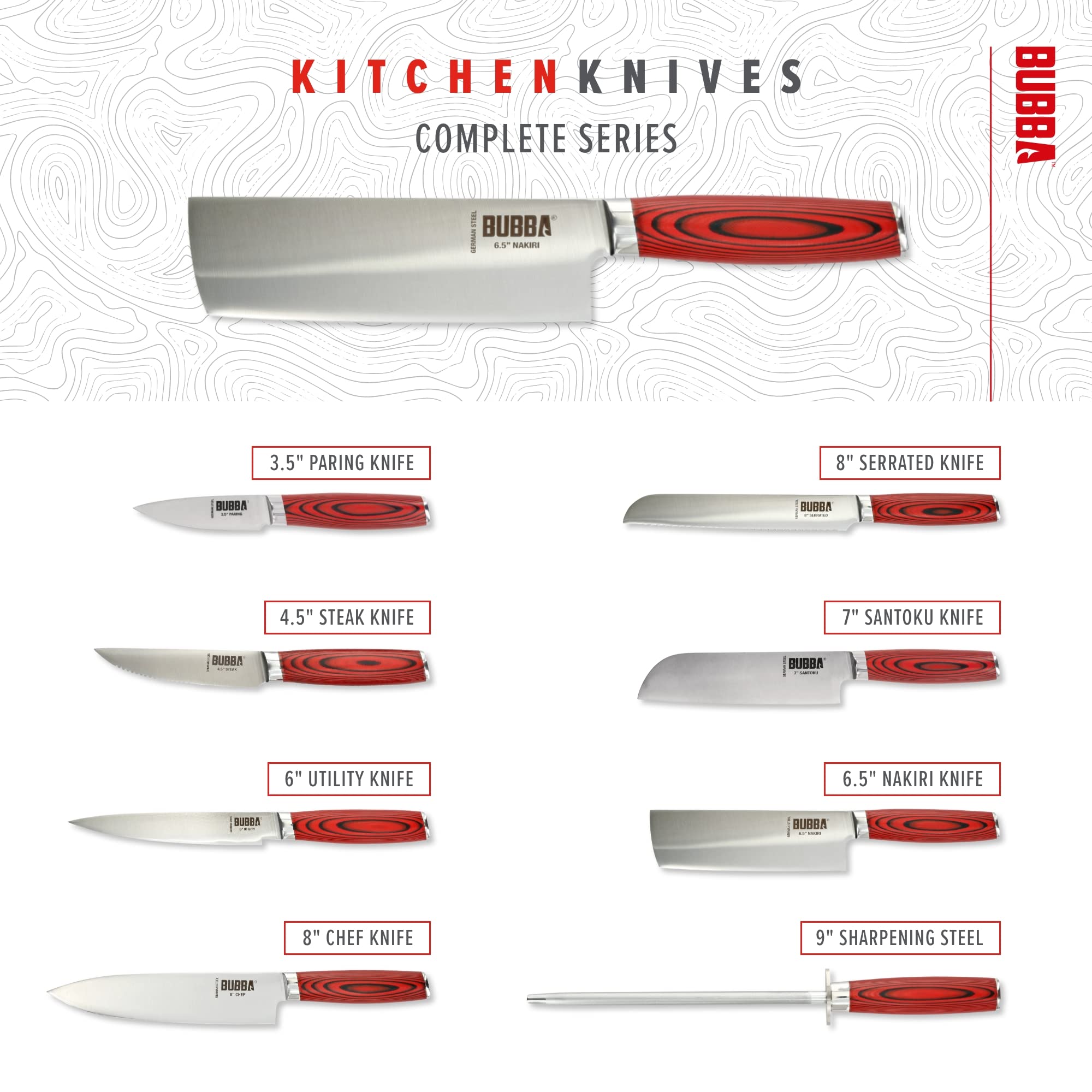 BUBBA Kitchen Series 6.5" Nakiri Knife, an All-Purpose Kitchen Knife for Chopping, Mincing, Slicing, and Dicing with a Premium German Steel Blade for All Your Kitchen Needs