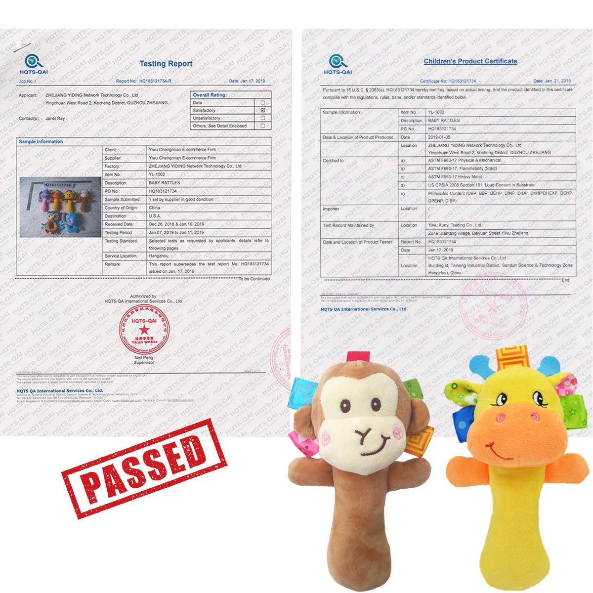 Cartoon Stuffed Animal Baby Soft Plush Hand Rattle Toys Infant Dolls - Giraffe and Monkey