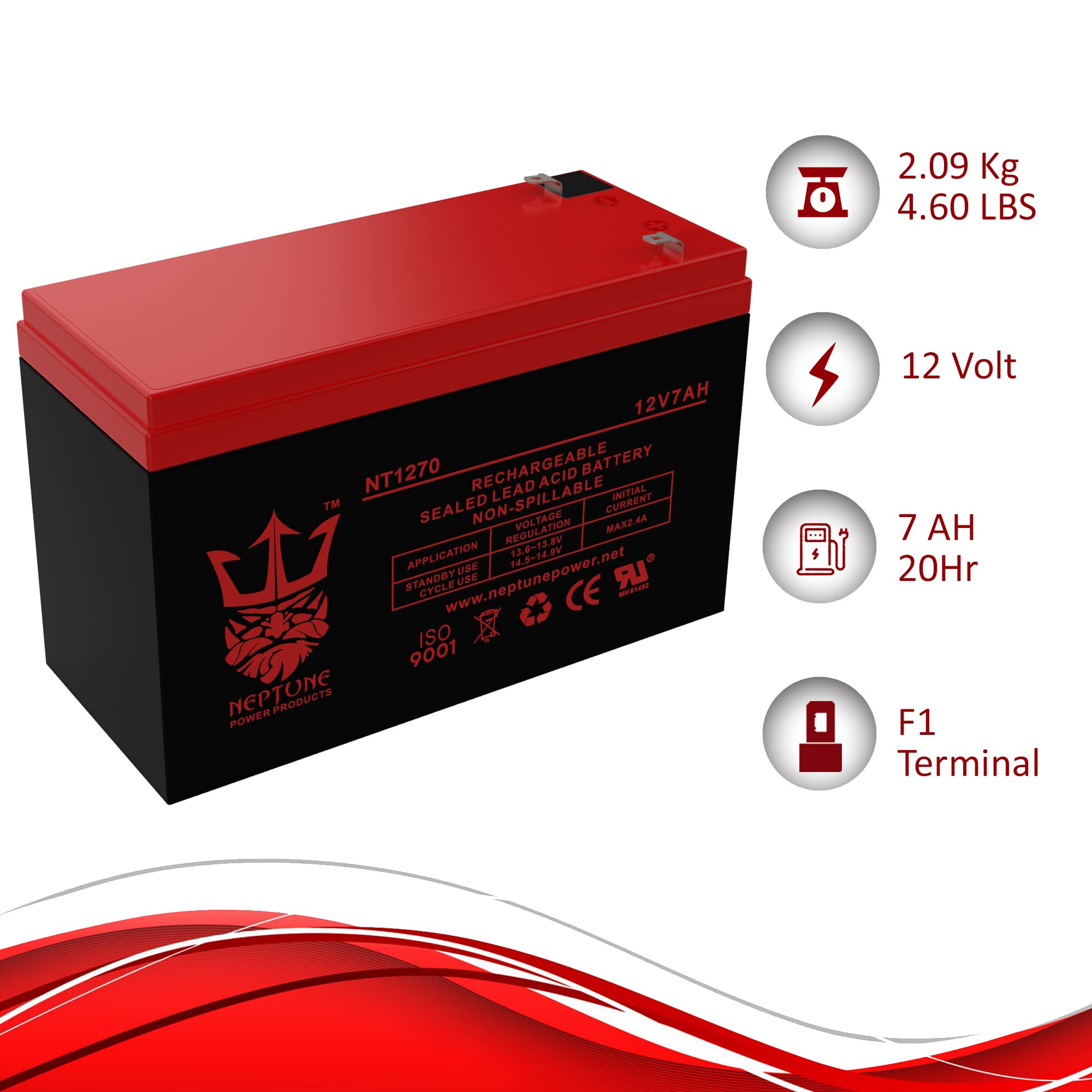 Neptune Battery Replacement. Enduring 6-DW-7 12V 7AH UB1270-2 Pack