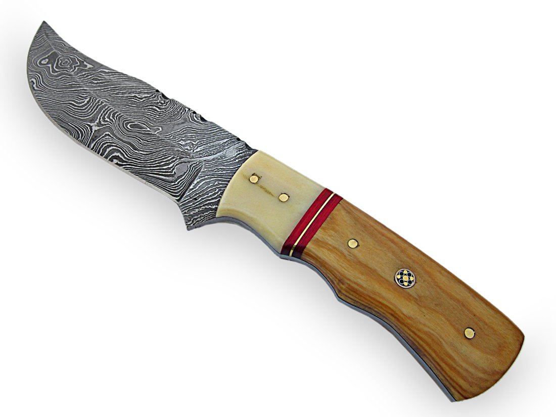 AishaTech Colt Hand Crafted Hunting Knife Damascus Steel Blade Wood Handle