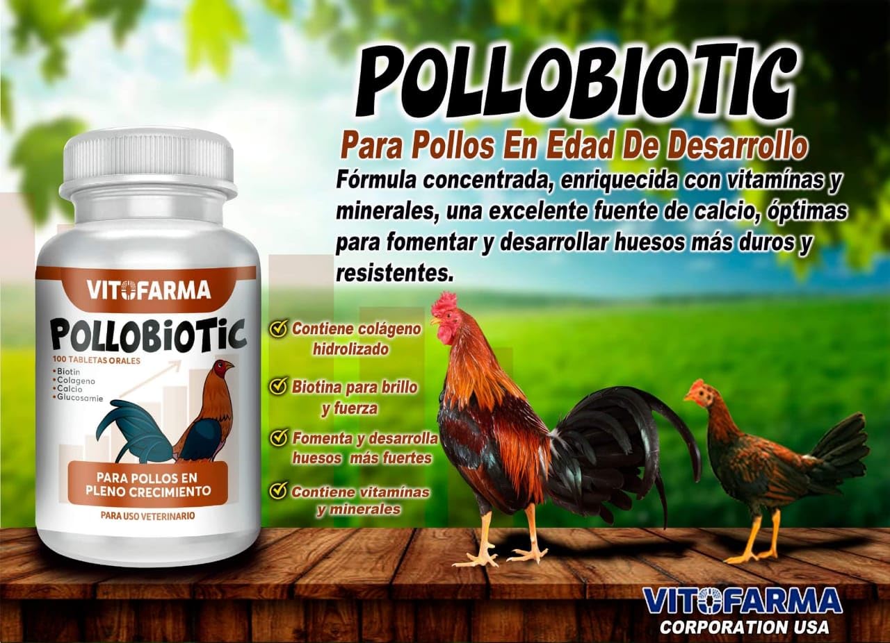 VITOFARMA POLLOBIOTIC - Essential Vitamin Supplement for Optimal Health and Performance in Chickens and Roosters - 100 Tablets